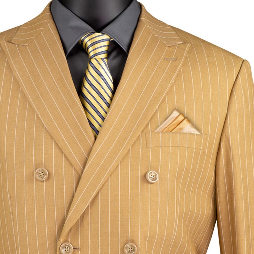 VINCI Men's Pinstripe Double-Breasted 6-Button Suit - 38S-62L, 8 Colors ...