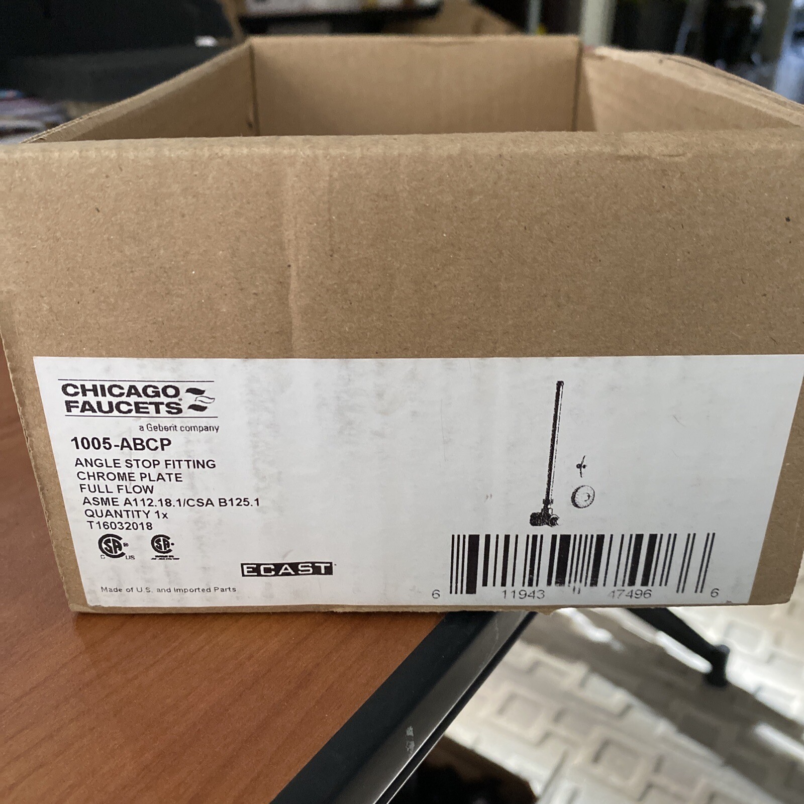 Chicago Faucet 1005-ABCP Angle Stop 3/8" FNPT Inlet x 1/2" OD Comp Out ...