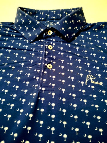 RHOBACK Polo Style Polyester/Spandex (L) Blue Shirt ALL OVER PRINT | eBay