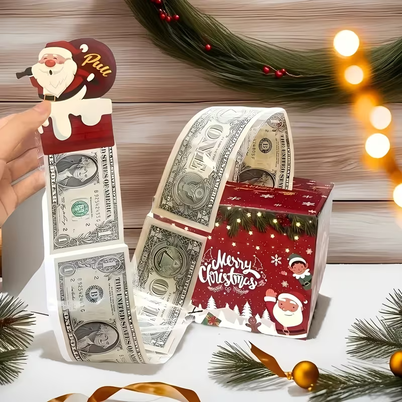 Merry Christmas Money Box with Surprise Pop-Out Santa & 30 Clear Money ...