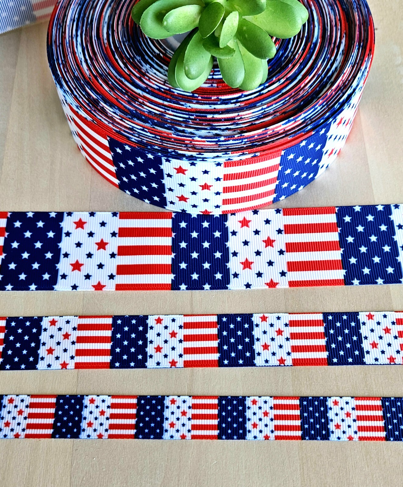 5/8, 7/8 & 1.5"(1 YD) Patriotic Grosgrain Ribbon American Flag Stars ...
