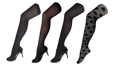 BLACK PATTERNED TIGHTS VARIOUS DESIGNS ONE SIZE VARIOUS STYLES FREEPOST ...