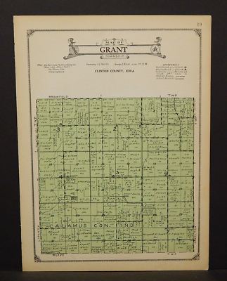Iowa Clinton County Map Grant Township 1925 W14#59 | eBay