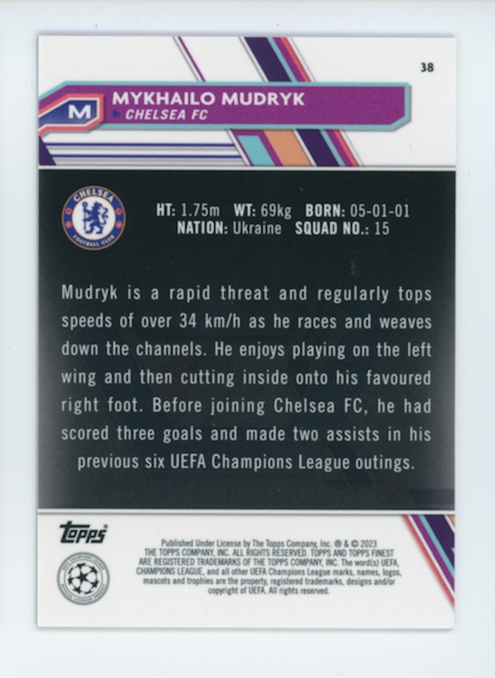 2022-23 Mykhailo Mudryk Topps Finest Gold Refractor Chelsea Rookie Card ...