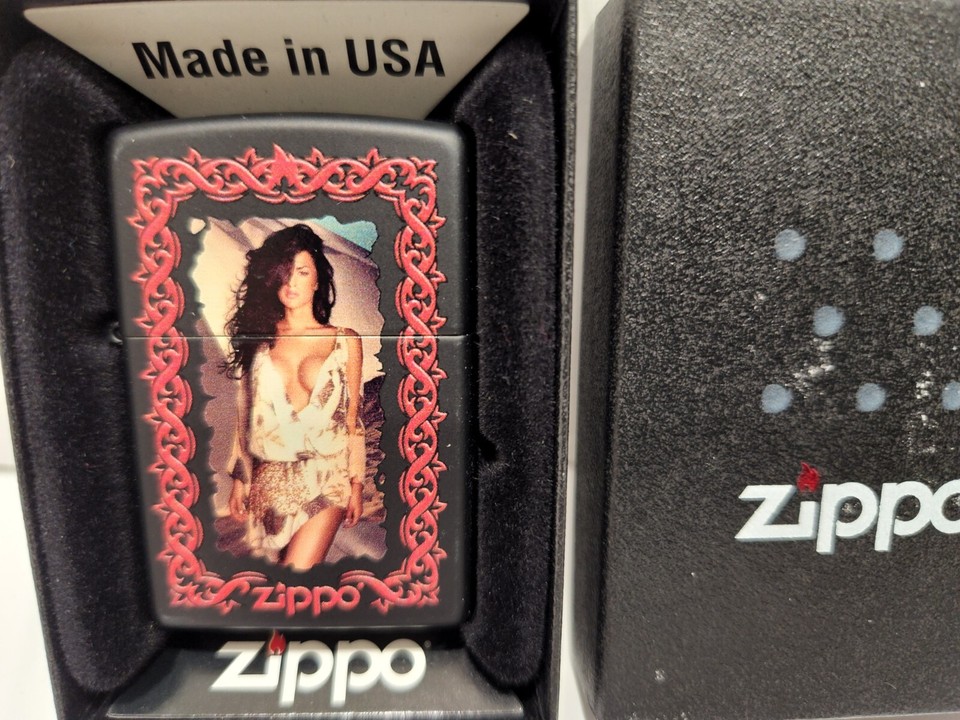 New Zippo Pin-up Sexy Girl #20 Red Frame Series Black Matte Lighter ...