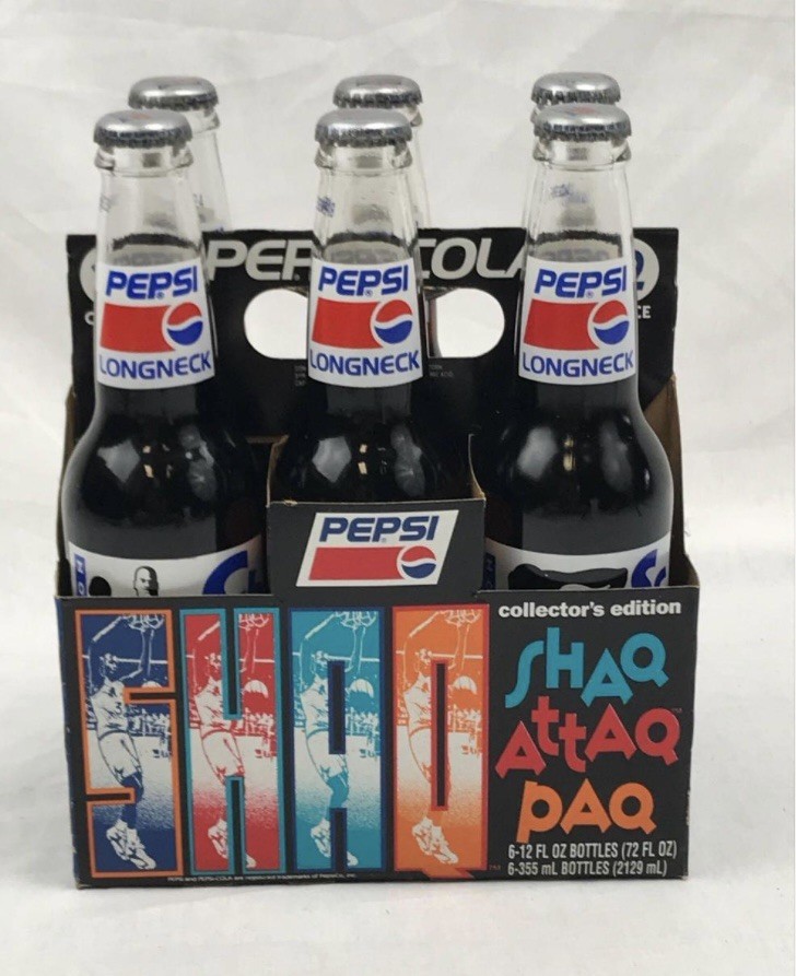 1992-93 Shaq Attaq Paq 6 Pack Pepsi Bottles w/ Carrier Orlando Magic ...