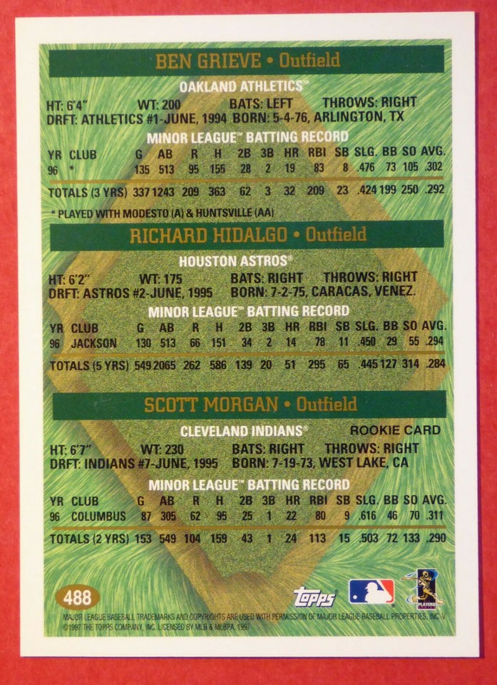 1997 Topps Prospects #488 - Grieve, Hidalgo & Morgan Athletics, Astros ...