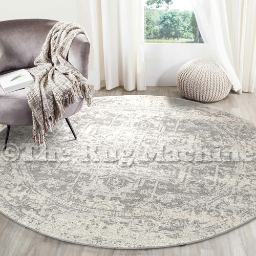 FORTUNA SILVER GREY MEDALLION ANTIQUE STYLE TRADITIONAL ROUND RUG ...