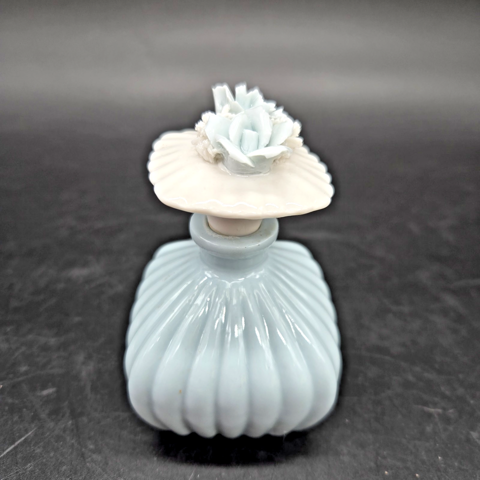 Irice Perfume Bottle and Trinket Dish Powder Blue White Rosed 3D 2pc ...