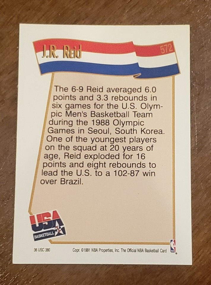 NBA 1991- 92 Hoops "1988 USA Basketball" J.R. REID #572 North Carolina ...