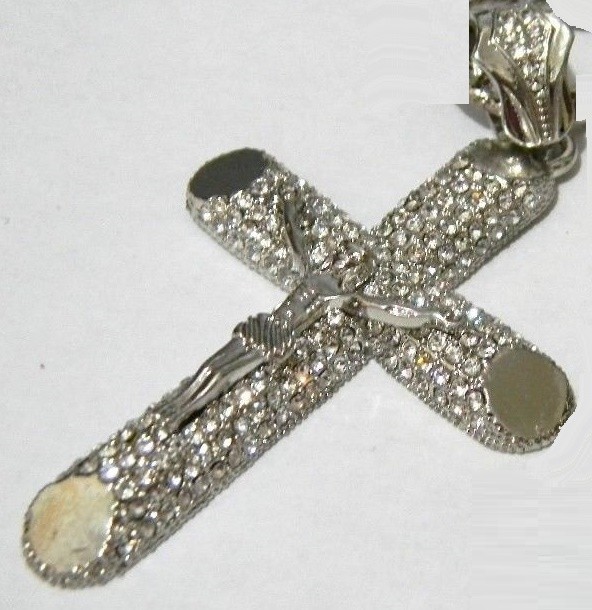 Silver Hip Hop Rap Style Crystal Pendant Cross Jesus Crucifix Necklace ...