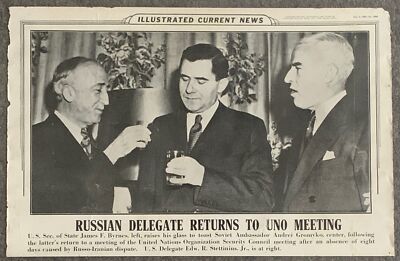 1946 Illustrated Current News poster ~ RUSSIAN DELEGATE RETURNS TO UNO ...