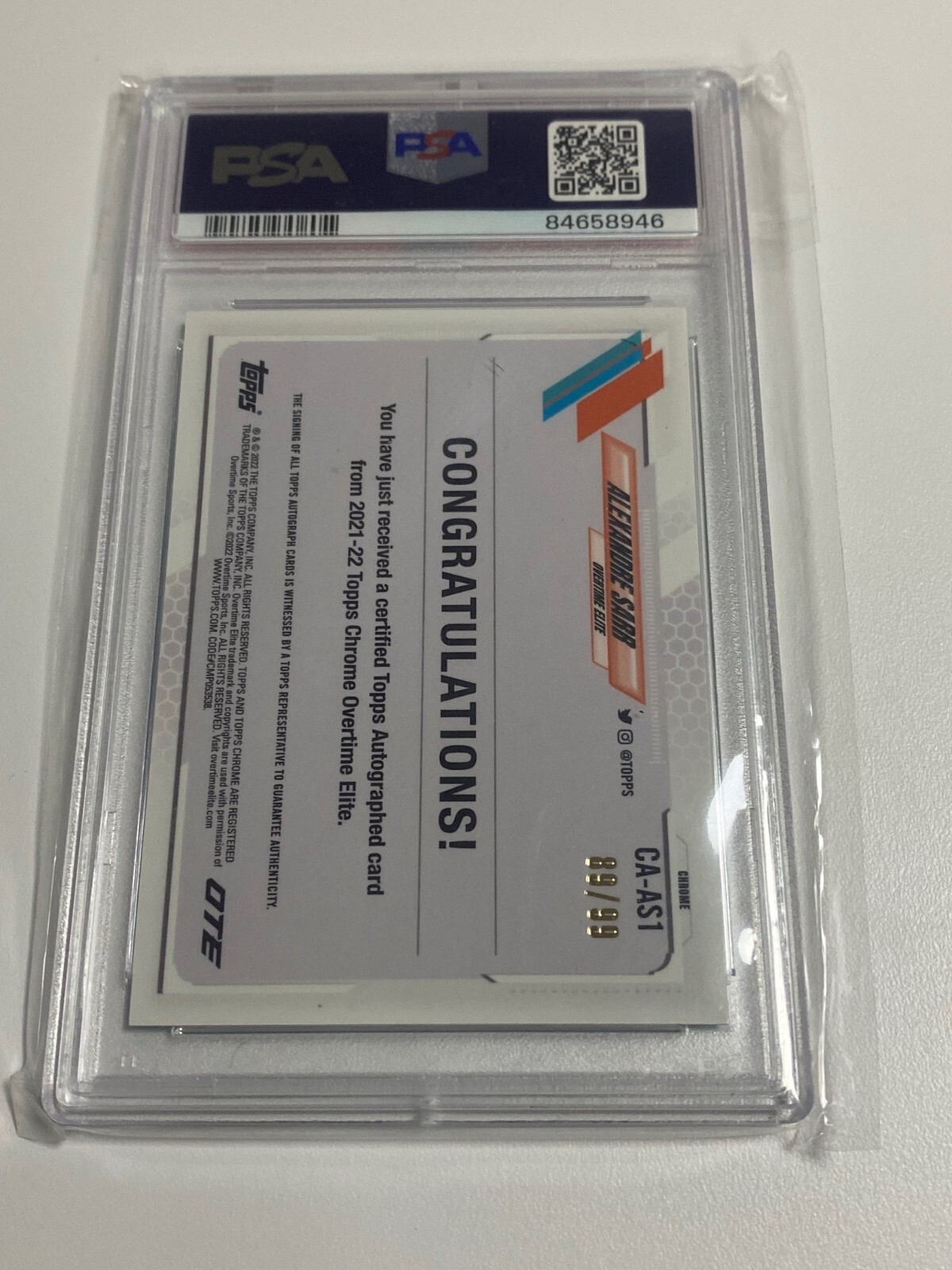 2021-22 Topps Chrome OTE 1st Auto Aqua/99 Alexandre Sarr PSA9 #pick 1 Hawks | eBay