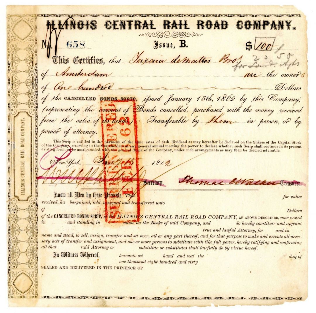 Illinois Central Rail Road Co. - Various Denominations Bond - Railroad ...