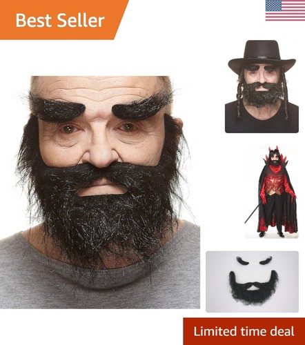 Novelty Costume Accessory: Reusable Black Fake Beard and Handlebar ...