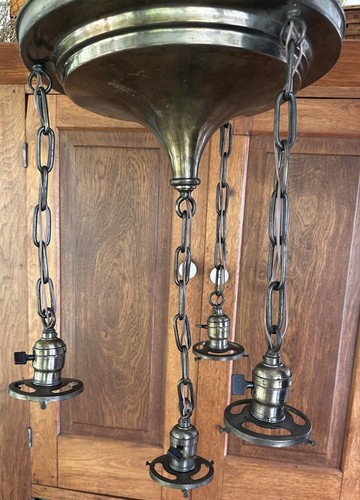 Antique Mission Art Crafts Chandelier Ceiling Light: Brass 4 Chains ...