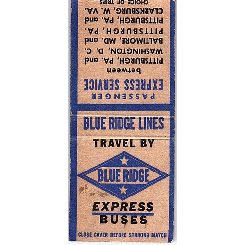 Blue Ridge Express Bus Routes Vintage Matchbook Cover SF3-Y2 | eBay
