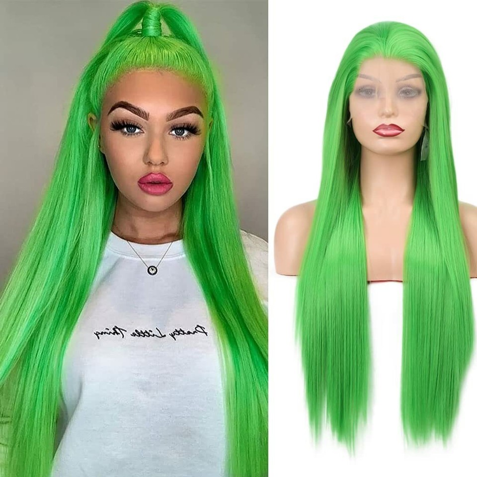 Green Straight Lace Front Wig Synthetic Wig Bright Green Long Straight ...