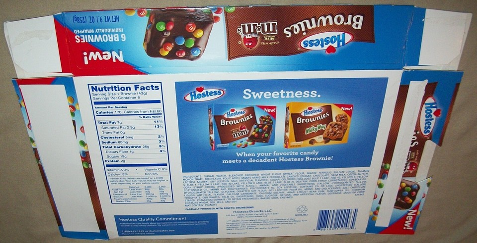 2016 VINTAGE HOSTESS CAKES NEW! BROWNIES MADE WITH M&Ms EMPTY FLAT BOX ...