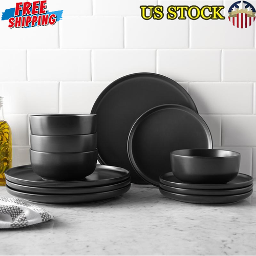 12 Pc Dinnerware Set Stoneware Microwave Dishwasher Safe Kitchen ...