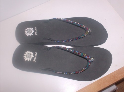 Yellow Box Jello Black Rhinestone Flip Flop Size 11 NEW | eBay