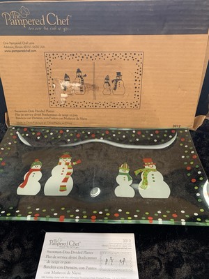 Pampered Chef Snowmen Dots Divided Platter | eBay
