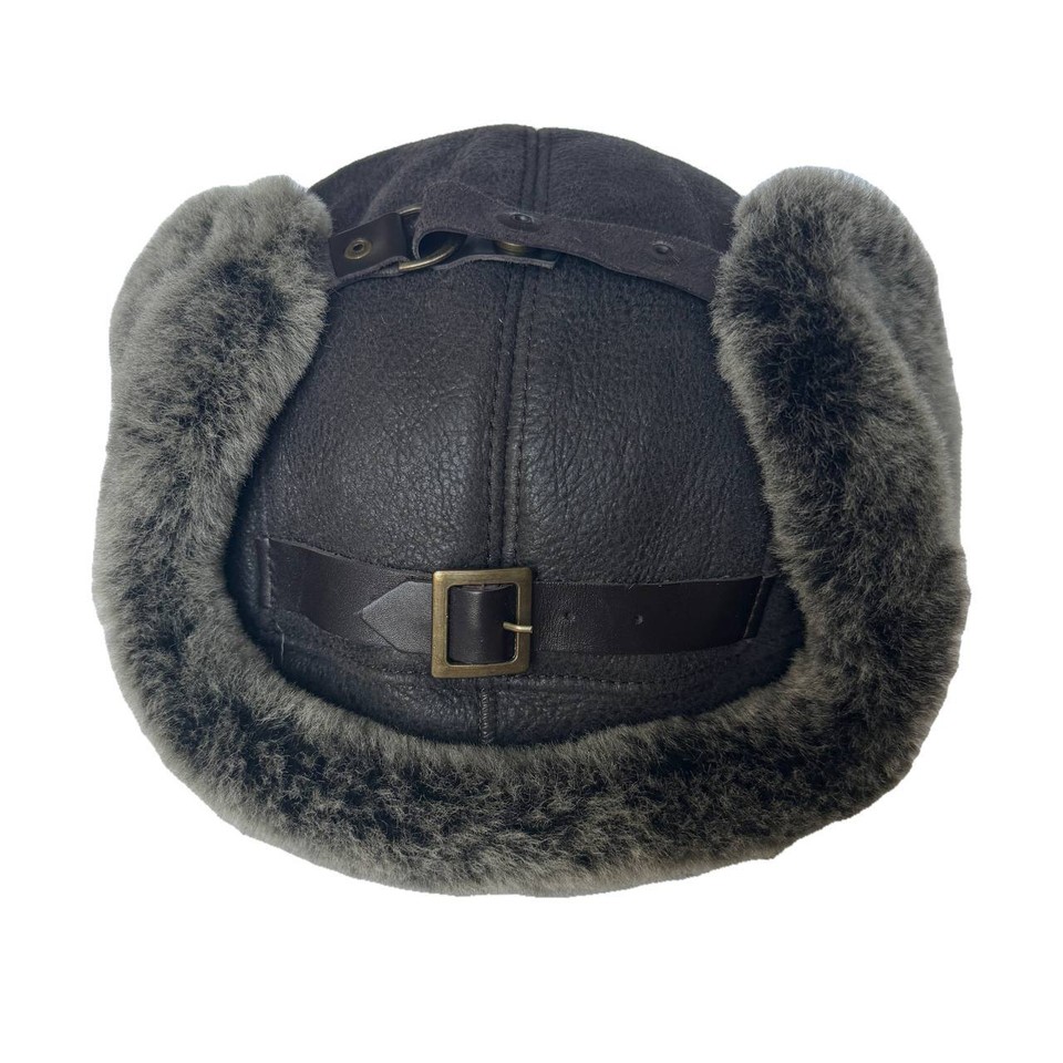 Genuine Shearling Sheepskin Trapper Hat Ushanka Aviator Cap Winter Fur ...