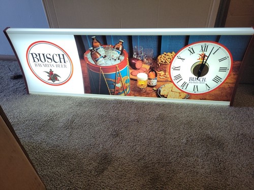 (VTG) 1980s Busch beer light Up Clock Sign Budweiser Game Room Man Cave ...