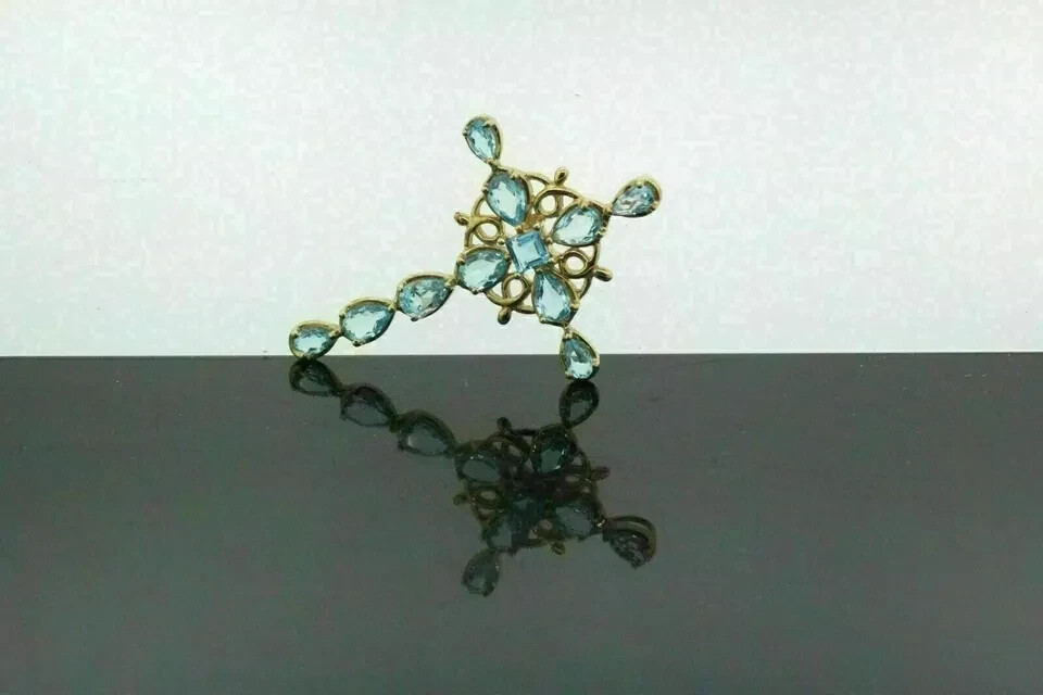 4Ct Pear Blue Topaz Unique Cross Beauty Pendant 14k Yellow Gold Over ...