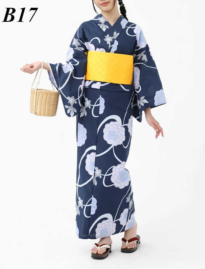 Japanese Traditional Women's Hira-Ori Yukata Pre-Tied Obi Geta Set B16 ...