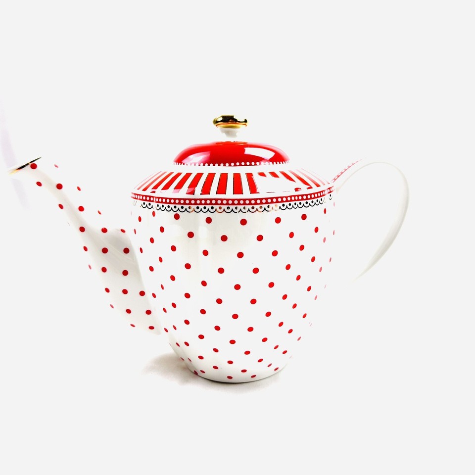 Grace Teaware Christmas Red Gold White Peppermint Dots Stripes Teapot ...