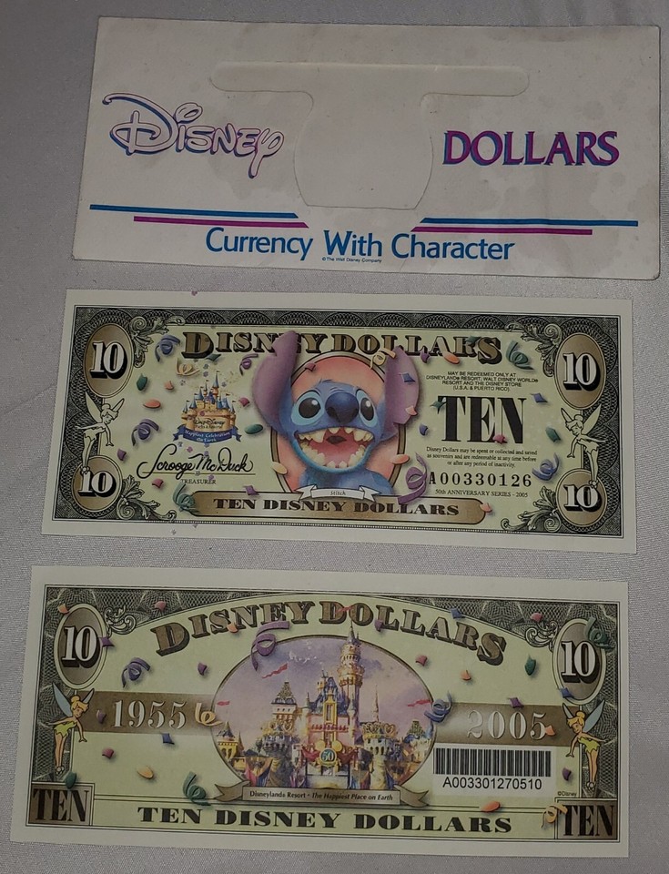 Disney Dollars $10 Stitch 50th Anniversary T Series 2005 Barcode Ten ...