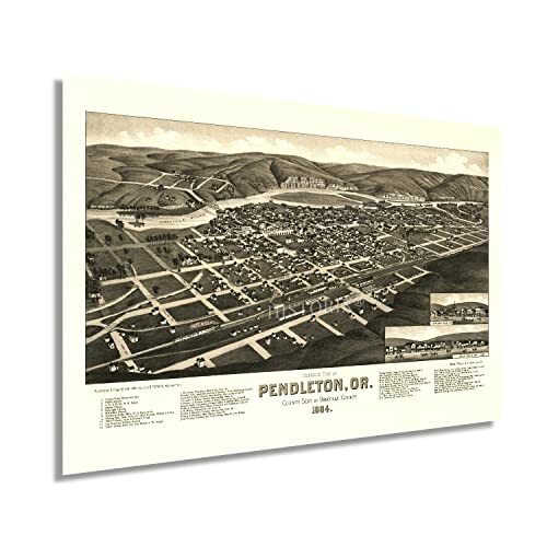 1884 Pendleton Oregon Map - History Map of Pendleton Oregon Wall Art ...