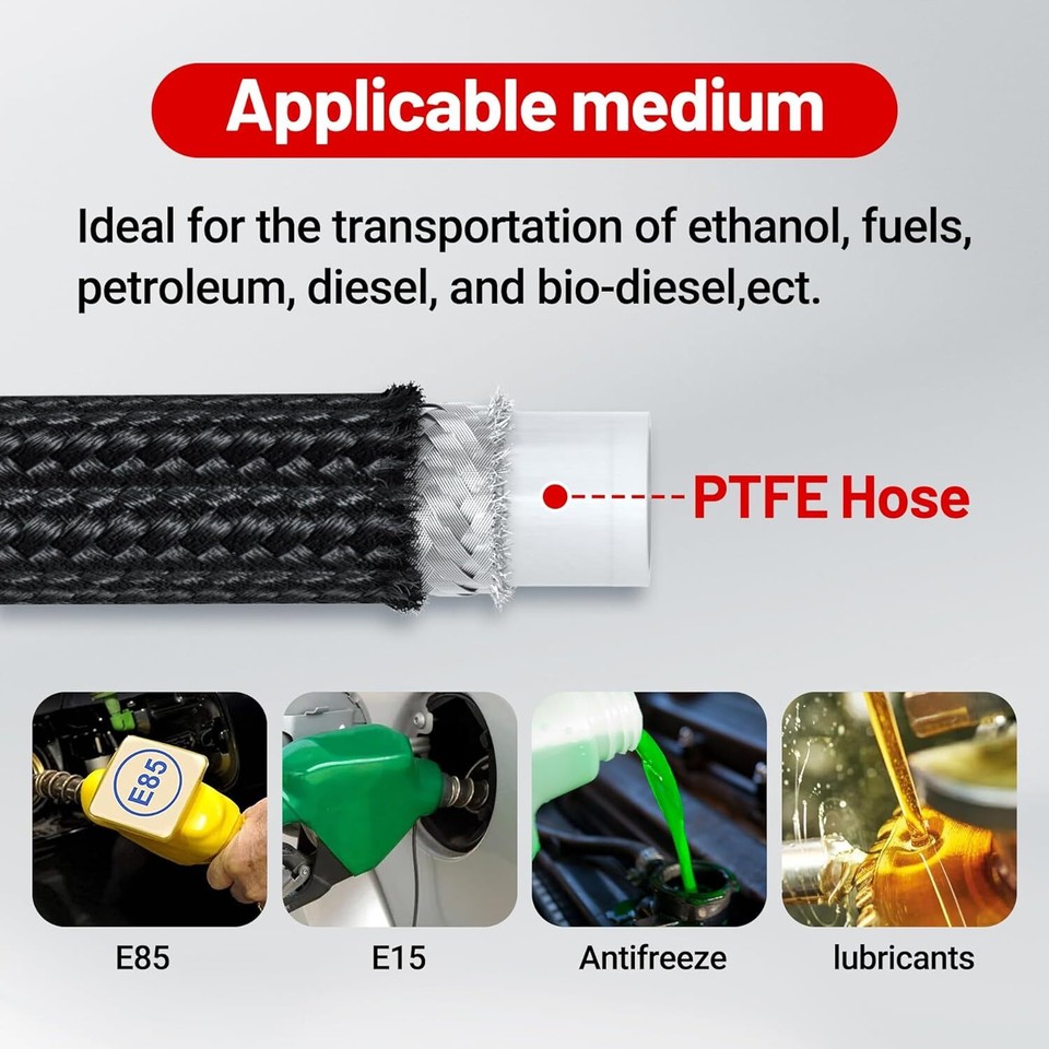 6AN 8AN 10AN PTFE E85 Black Nylon Braided Fuel Line Kit 10FT with Hose ...
