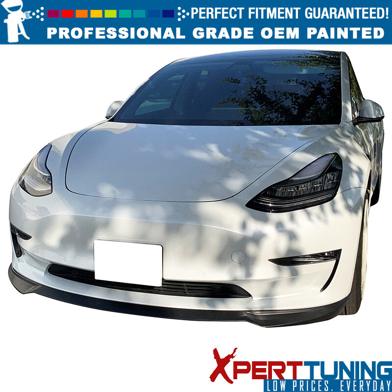 Fits 17-23 Tesla Model 3 IKON Style PP Front Bumper Lip #PPSW White ...