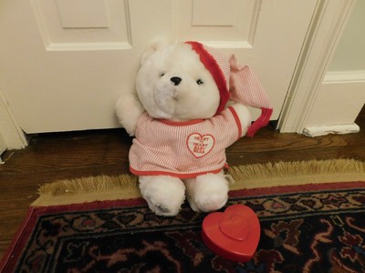 Heart to Heart Baby White Teddy Bear Plush Red Striped PJs Beating ...