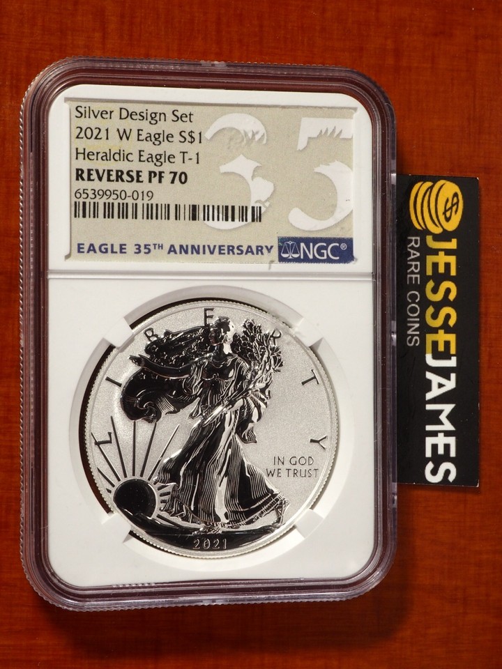 2021 W & S REVERSE PROOF SILVER EAGLE SET NGC PF70 PF70 SILVER DESIGNER ...