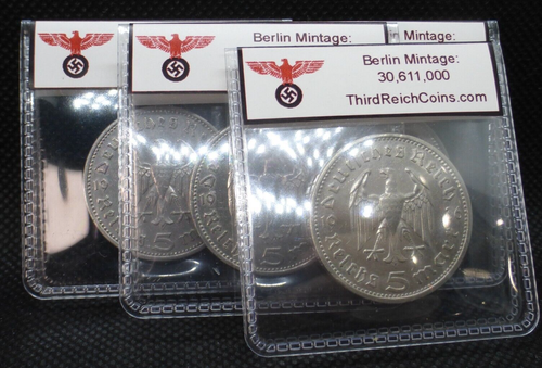 Nazi Silver Coin 5 Reichsmark Third Reich Germany Info Labeled WW2 ...