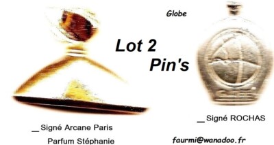Parfum_ Doré 3 D_ Stéphanie Signé Arcane + Globe Rochas 3 D _Lot 2 Pin ...