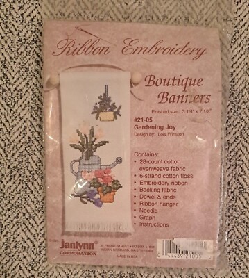 Janlynn Cross Stitch Ribbon Embroidery Kit Boutique Banners Gardening ...