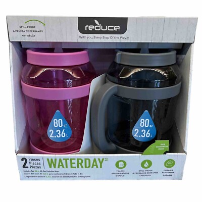 Reduce WaterDay 2pack 80oz Spill Proof Silicone Straw Hydration Jug Mug ...