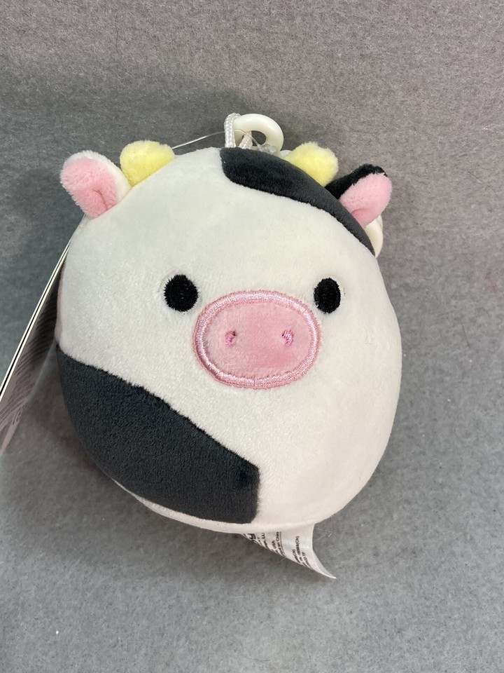 NWT Squishmallow 3.5" Evangelica Conway & Connor Cow Clip On Keychain ...