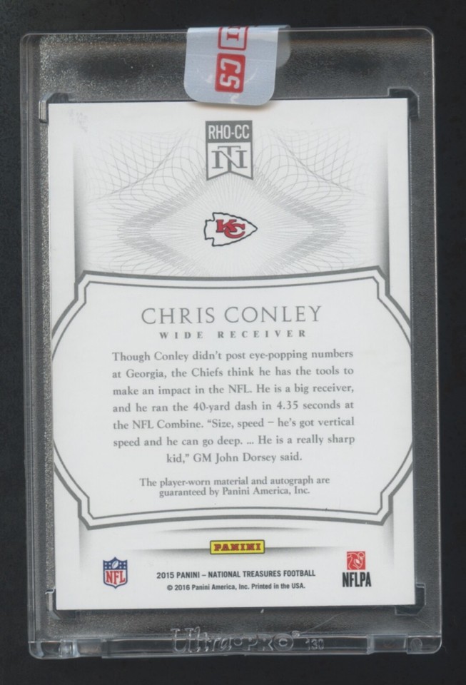 2015 NATIONAL TREASURES CHRIS CONLEY RC AUTOGRAPH GAME WORN HAT PATCH # ...