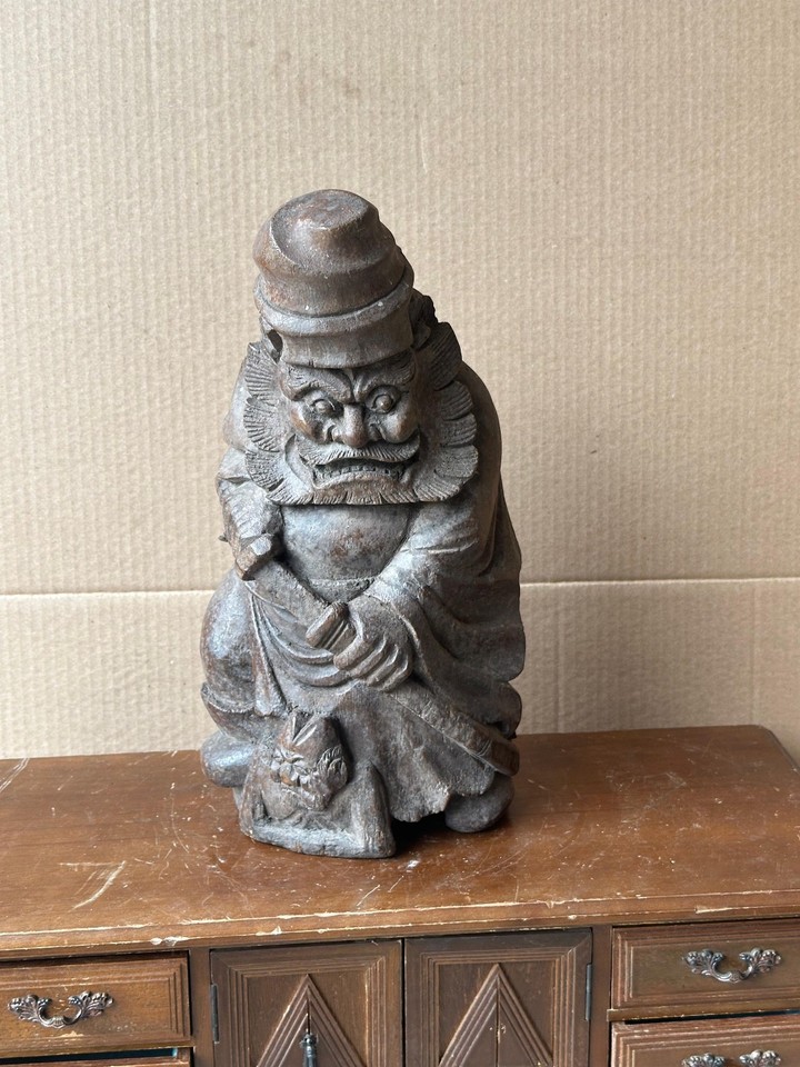 Antique Chinese Carved Wood Zhong Kui Statue – Chung Kwei Demon Queller ...