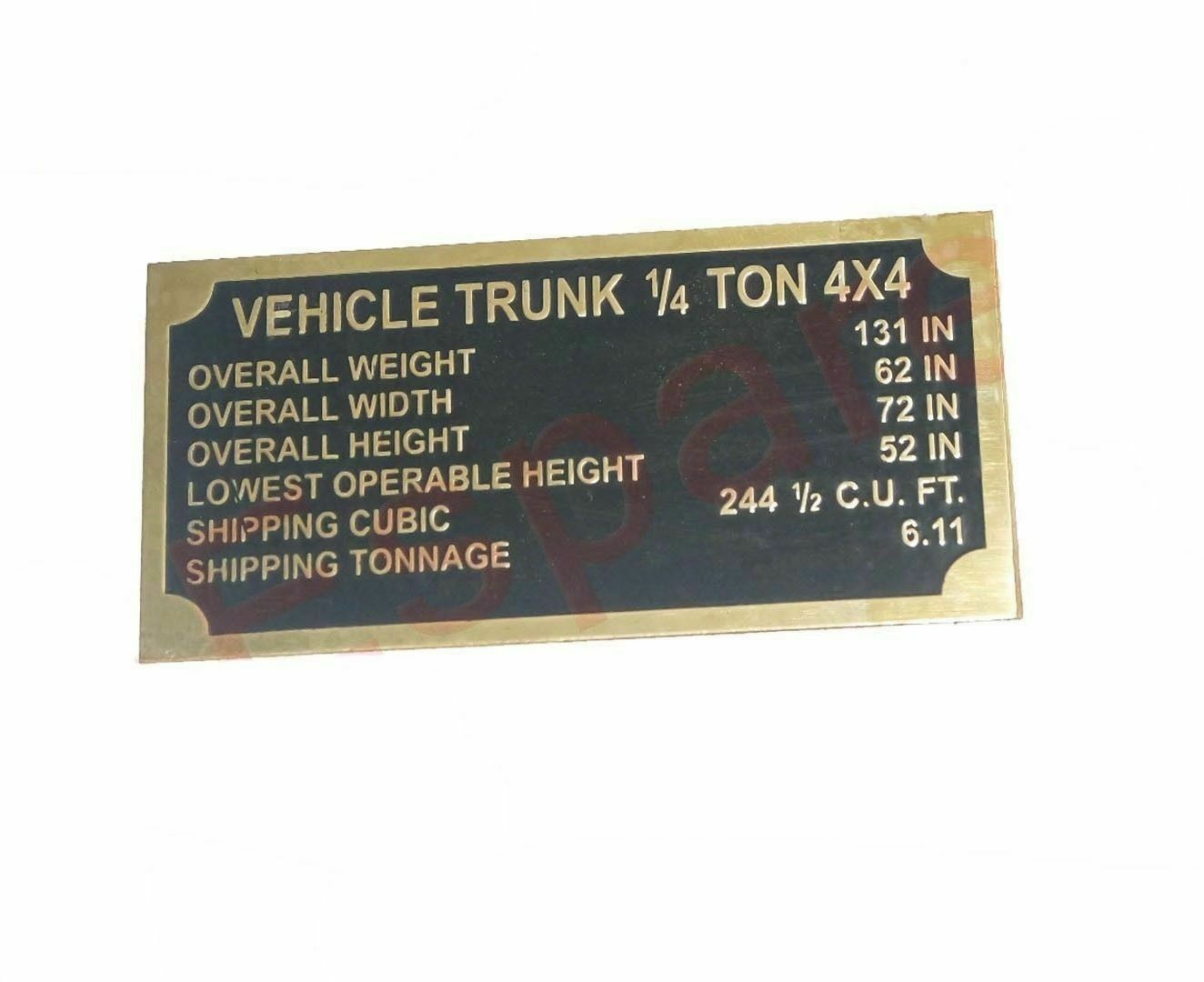 Dashboard Vehicle Trunk Plaque Data Plate Brass For Ford @Vi | eBay