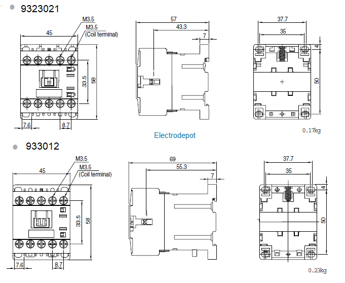 4 Pole Mini Contactor 20AMP Coil 120VAC, 12A 600V DIN 20A Lighting ...