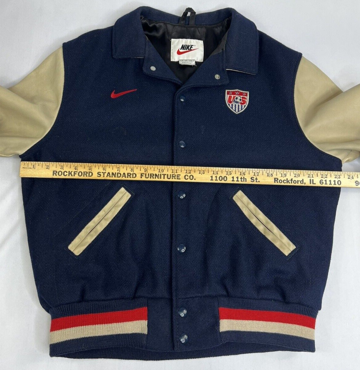 Vintage Nike USA Soccer Varsity Jacket Leather Wool S… - Gem
