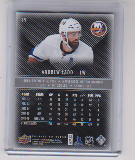 2016 2016-17 UPPER DECK BLACK ANDREW LADD BASE CARD 208/299 19 ...