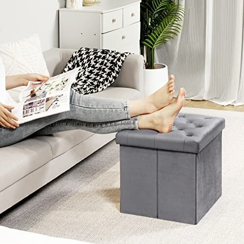 Storage Ottoman Cube, Velvet Tufted Folding Ottomans with Lid, Medium ...