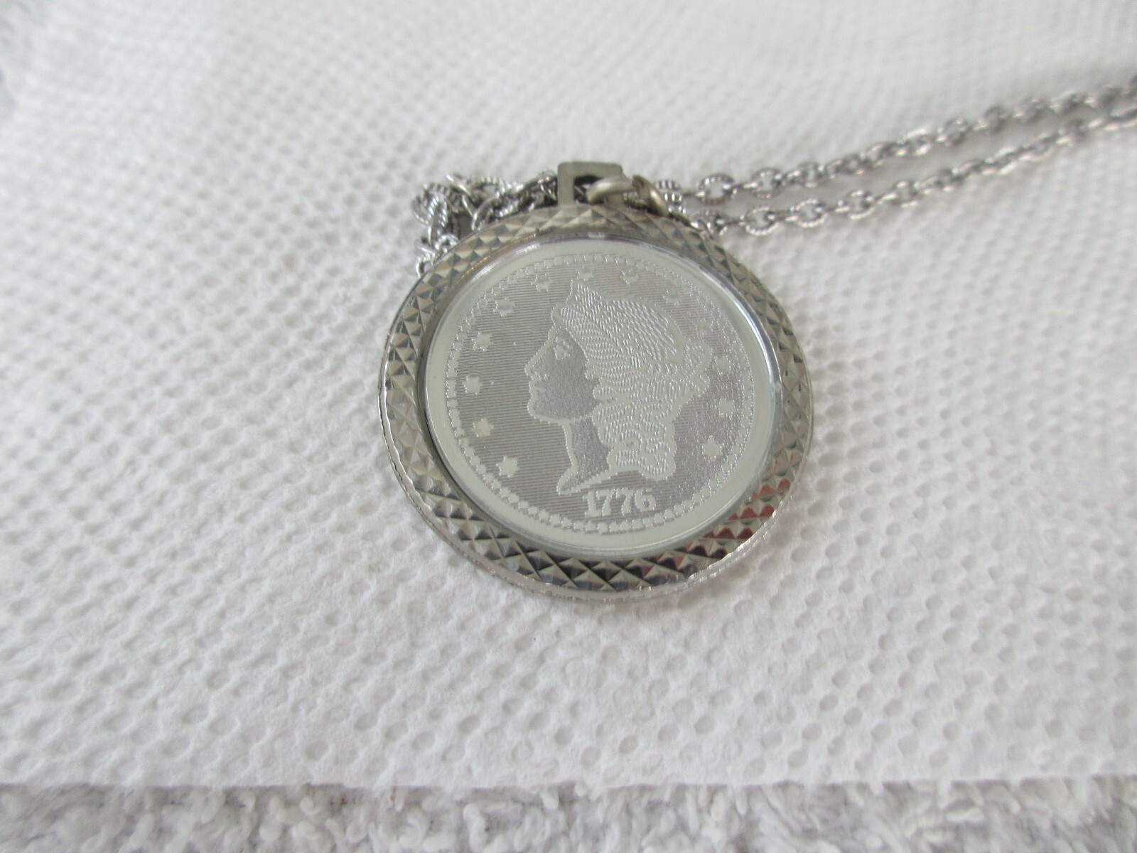 Vintage Silver Tone Necklace "1776" Coin Style "Twenty D" Pendant With ...